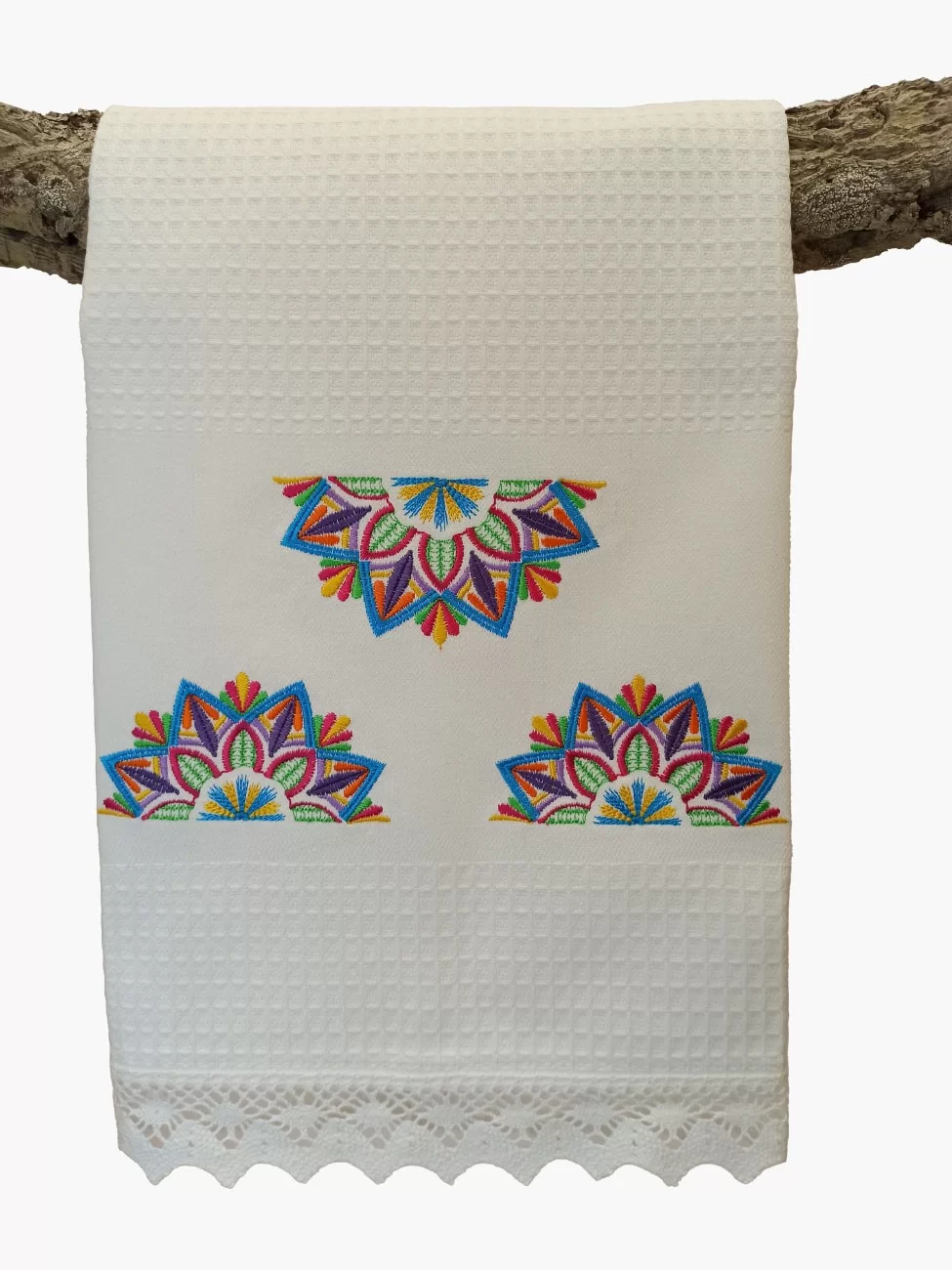 Pano de Cozinha Branco com Renda Branco